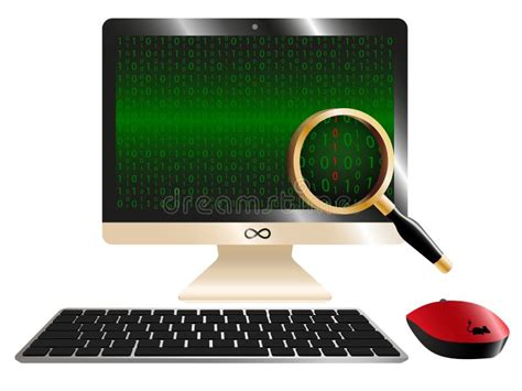 Computer Monitor With Binary Code And Magnifying Loupe Vector