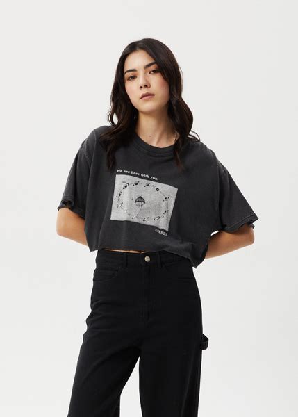 Afends Womens Connection Cropped Oversized T Shirt Stone Black Afends Us