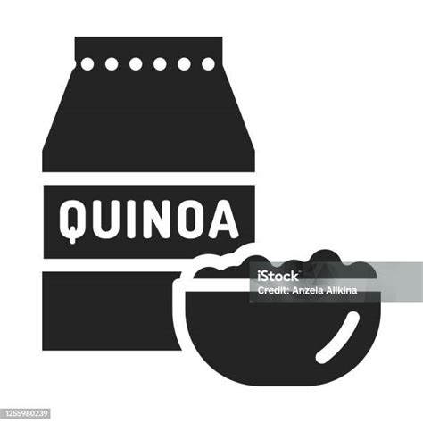 퀴노아 패키지와 죽 블랙 글리프 아이콘 그릇 건강하고 유기농 식품 적절한 영양 격리된 벡터 요소입니다 웹 페이지 모바일 앱 프로모션을 위한 개요 그림 개념에 대한 스톡 벡터