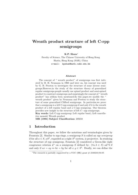 Pdf Wreath Product Structure Of Left C Rpp Semigroups