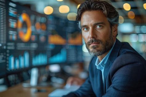 Concentrated Data Analyst Working At His Desk Late At Night Premium Ai Generated Image