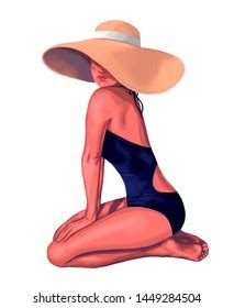 Realistic Digital Drawing Girl Bathing Suit Stock Illustration