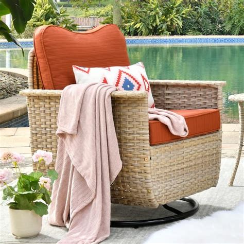 Xizzi Paradise Cove Biege Wicker Outdoor Rocking Chair With Orange Red