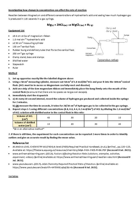 Aqa Chemistry Practical 7b Method Variables And Risk Assessment