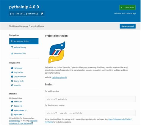 pythainlp pythainlp 4 0 real released pythainlp is a