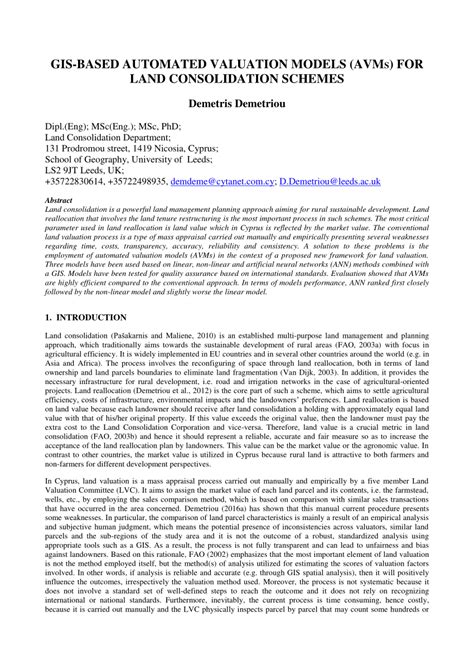 Pdf Gis Based Automated Valuation Models Avms For Land