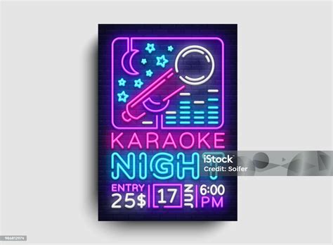 노래방 디자인 포스터 벡터입니다 가라오케 파티 디자인 서식 파일 전단지 네온 스타일 가라오케 밤 브로셔 네온 배너 라이트