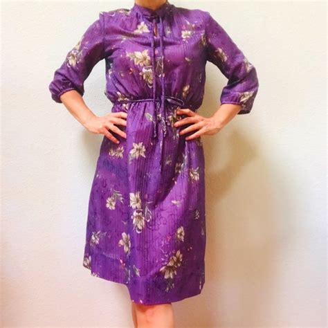 Happenings Dresses Vintage 7s Purple Floral Midi Dress Smm Poshmark