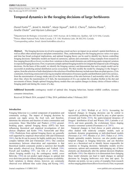 Pdf Temporal Dynamics In The Foraging Decisions Of Large Herbivores