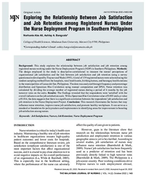 Pdf Exploring The Relationship Between Job Satisfaction And Job Retention Among Registered