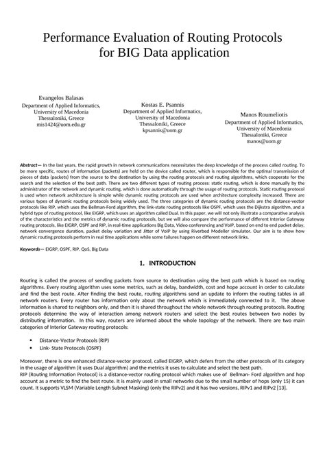 pdf performance evaluation of routing protocols for big data applications