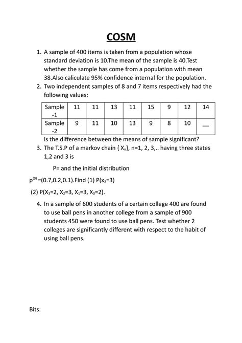 cosm question papers cosm a sample of 400 items is taken from a