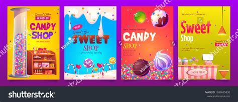 Candy Sweet Shop Ad Banners Set Stock Vector Royalty Free 1689695830