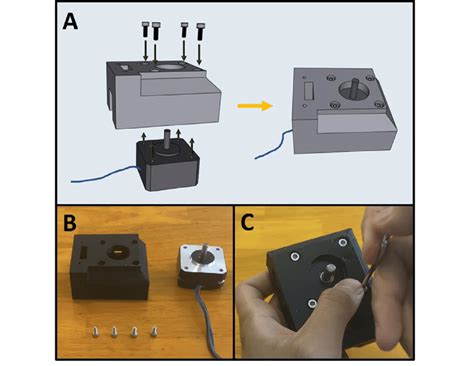 A C The Procedure For Mounting The Lower Stepper Motor Download Scientific Diagram