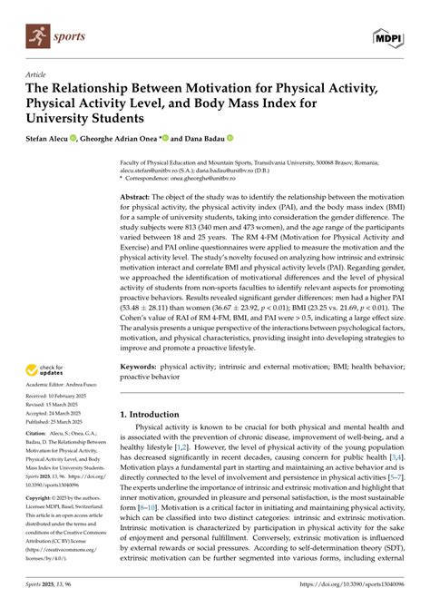 Pdf The Relationship Between Motivation For Physical Activity Physical Activity Level And
