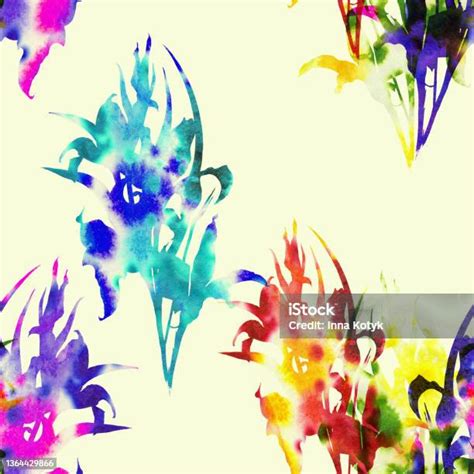 수채화 배경에 꽃 글라디올러스 꽃 모티브추상 벽지 매끄러운 패턴 인쇄된 재료 간판 포스터 엽서 포장을 사용하십시오 그리기에 대한 스톡 벡터 아트 및 기타 이미지 Istock