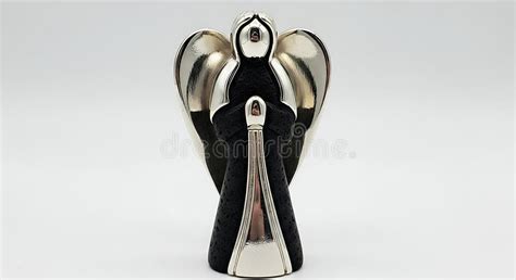 Elegant Angel Figurine With Silver Wings And Black Stone Dress Stock