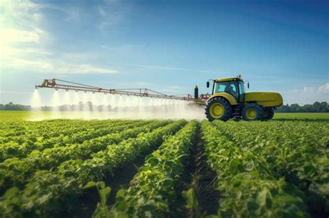 Premium Ai Image Tractor Spraying Pesticides In Soybean Field During Springtime Generative Ai