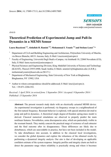 Pdf Nonlinear Dynamics Of An Electrically Actuated Mems Device