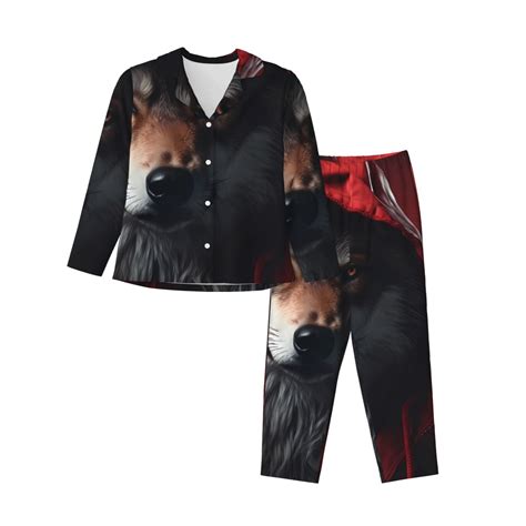 2 Piece Womens Pajama Sets Mysterious Hooded Wolf Soft Sleepwear