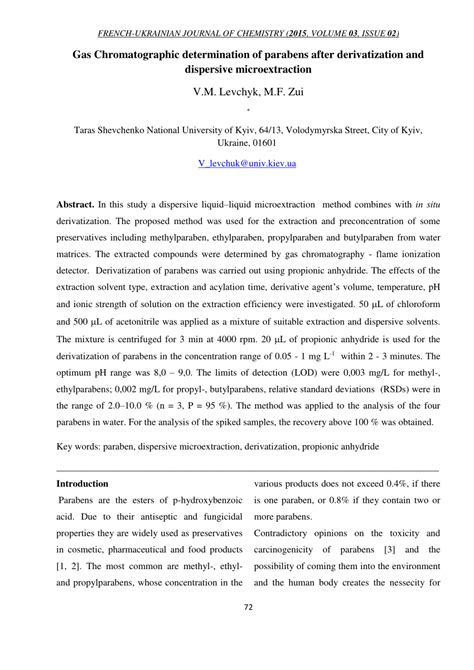 Pdf Gas Chromatographic Determination Of Parabens After