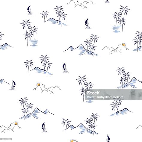 손으로 그린 여름 섬 열 대 원활한 패턴 벡터 일반 반복 디자인 패션 벽지 그리고 모든 지문에 대 한 그리기에 대한 스톡 벡터 아트 및 기타 이미지 Istock