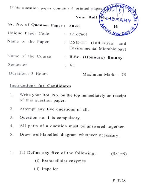 Bsc H Botany 6th Semester 2024 Pdf Sequence Alignment