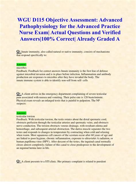 WGU D Objective Assessment Latest Advanced Pathophysiology For The Advanced