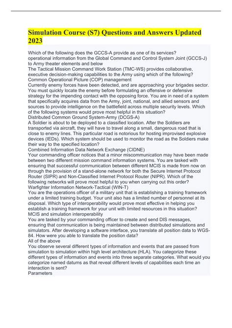 Simulation Course S7 Questions And Answers Updated 2023 Simulation