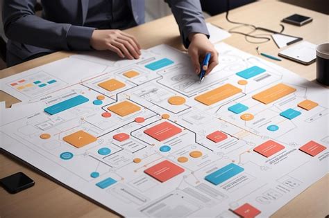 ux ui 플로우차트 응용 프로그램 개발 프로토타입 디자인 사용자 경험 개념 프리미엄 사진