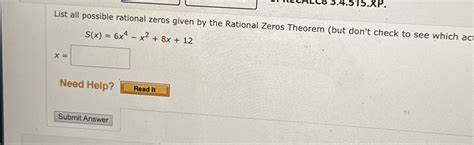 Solved List All Possible Rational Zeros Given By The