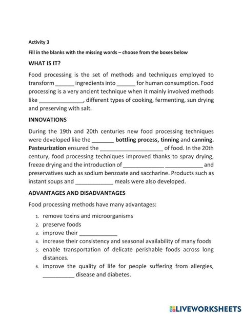 Food Processing Free Interactive Worksheets 1886914