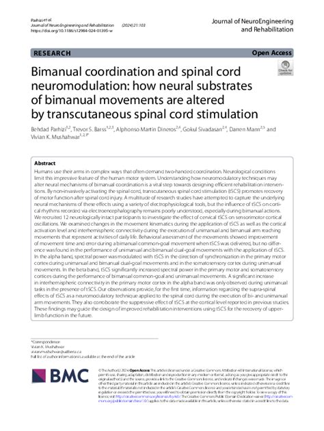 Pdf Bimanual Coordination And Spinal Cord Neuromodulation How Neural Substrates Of Bimanual