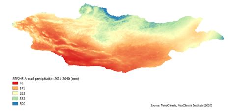 Projected Annual Precipitation Mm In Mongolia In A Ssp245 Scenario