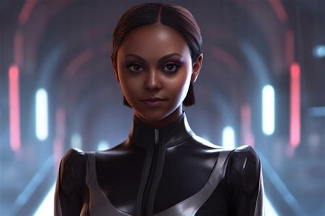 Premium Photo A Woman In A Black And Silver Outfit