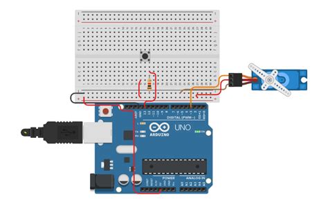 Circuit Design Servo And Button Tinkercad