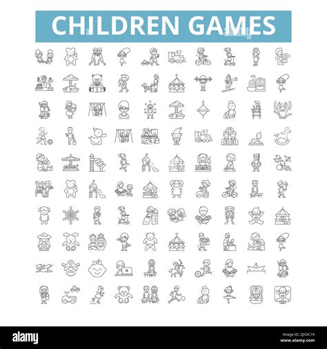 Children games icons, line symbols, web signs, vector set, isolated ...