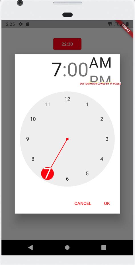 Flutter Showtimepicker A Renderflex Overflowed By 14 Pixels On The