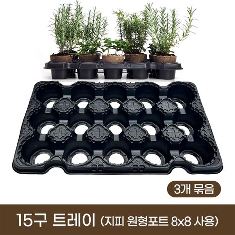 15구 트레이 3개 묶음 지피 원형포트 8x8 사용 모종 육묘 파종 삽목 모종판 재배트레이 씨앗 고추 상추 가든보라