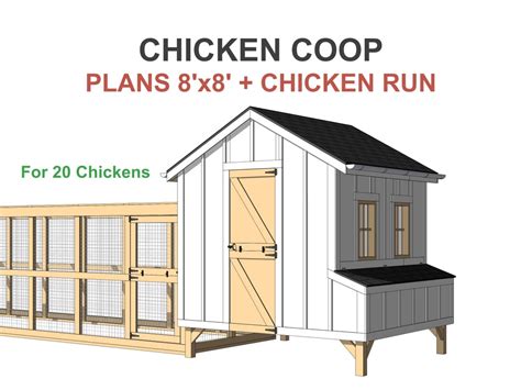 20 Chicken Coop Plans With Run 8x8 Diy Hen House Pdf Blueprint Etsy