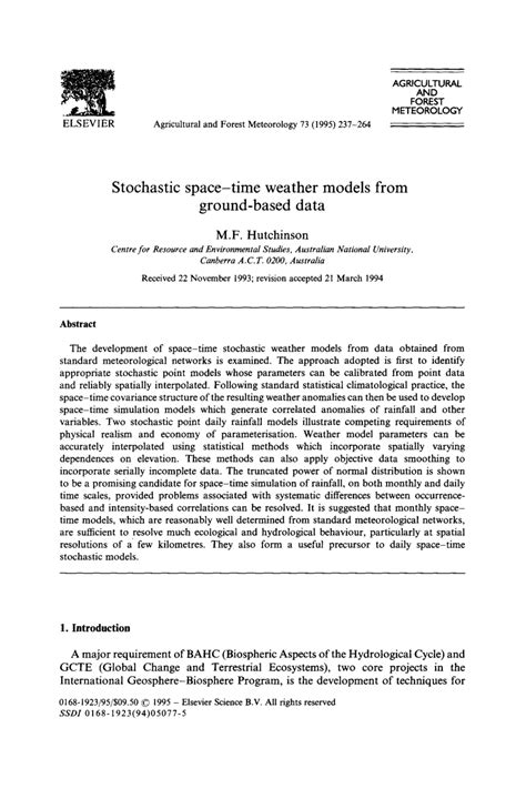 Pdf Stochastic Space Time Weather Models From Ground Based Data