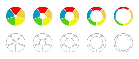 Donut Charts Pies Segmented On 5 Equal Parts Circle Section Graph