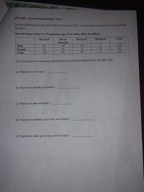 Solved Mth 1001 Quantitative Reasoning Test 4 Use The