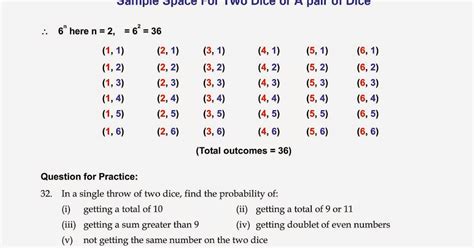 Probability Sample Space For Two Dice