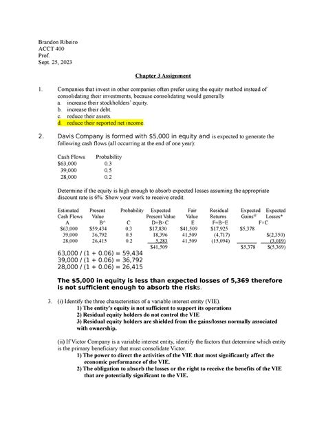 chapter 3 assignment n a brandon ribeiro acct 400 prof sept 25