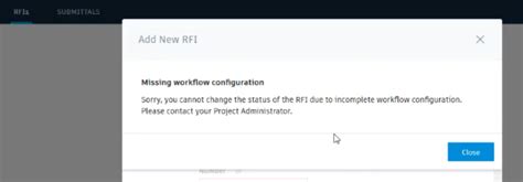 Add New RFI Missing Workflow Configuration Returned When Creating A New RFI Within BIM 360 Or