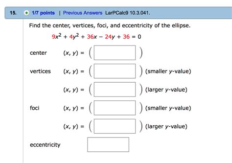 solved find the standard form of the equation of the ellipse