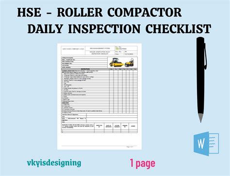 Free Roller Compactor Inspection Checklist Customisable 42 Off