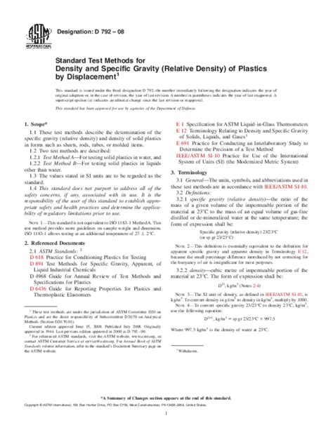 Pdf Standard Test Methods For Density And Specific Gravity Relative