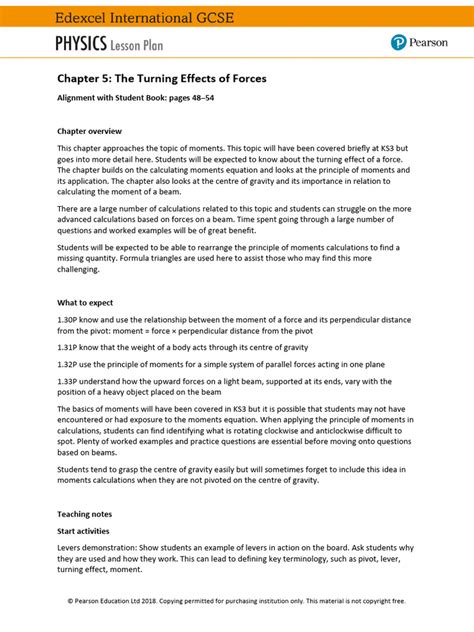 Igcse Physics Lesson Plan 5 The Turning Effect Of Forces Pdf